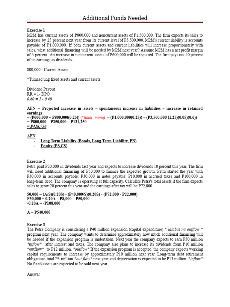 Additional Funds Needed - Exercises - Questions | PDF