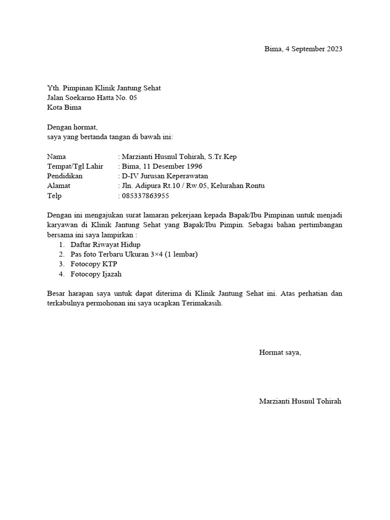 Contoh Surat Lamaran Kerja Perawat Yang Baik Dan Benar | PDF | Gaya Hidup