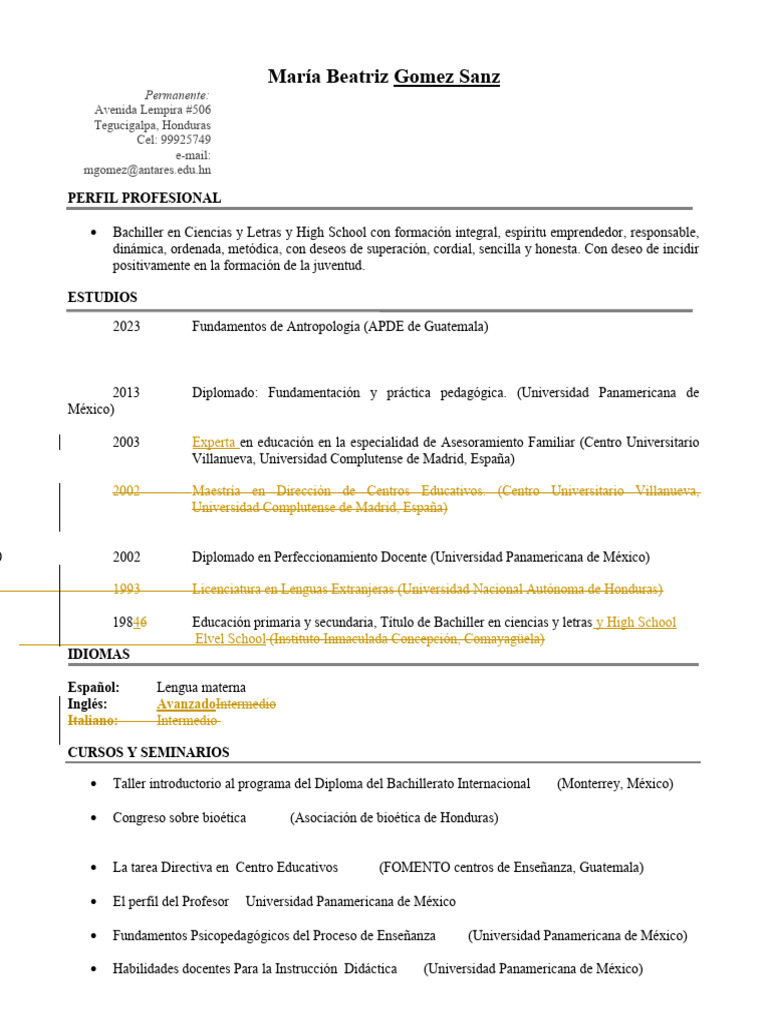 CV Beatriz | PDF | Maestros | Universidad