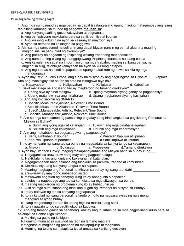 Esp 9 Quarter 4 Reviewer 2 | PDF