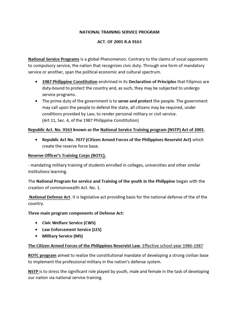 National Service Training Program Overview | PDF | Social Science
