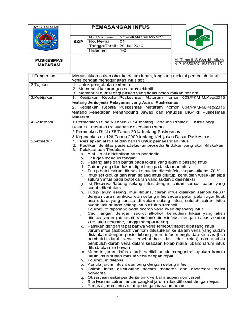 Sop Pemasangan Infus | PDF