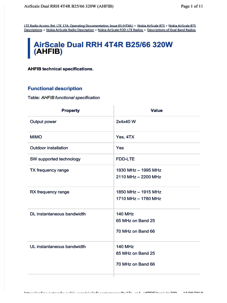 AirScale Dual RRH Specs | PDF | Electrical Connector | Wireless