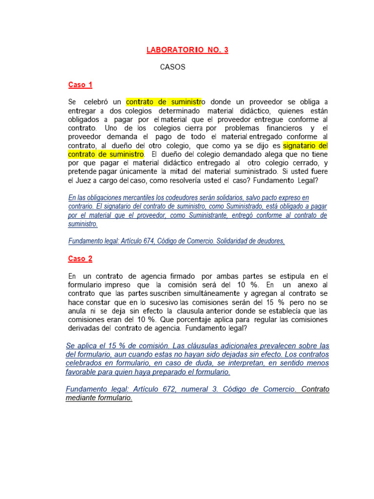 Laboratorio Mercantil 6 Casos REVISAR | PDF