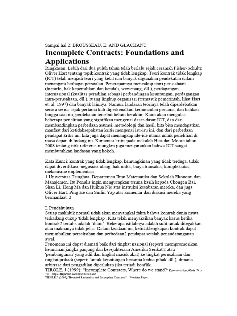 IND Incomplete Contracts Foundations and Applications | PDF ...