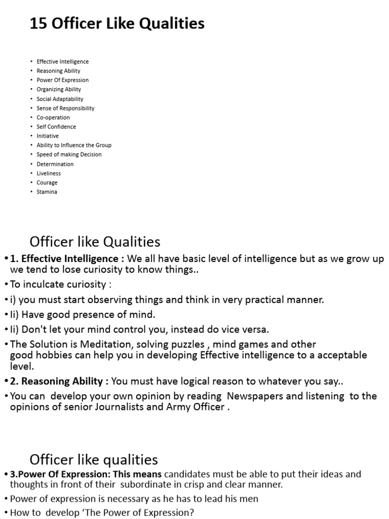 15 Essential Qualities of Army Officers | PDF