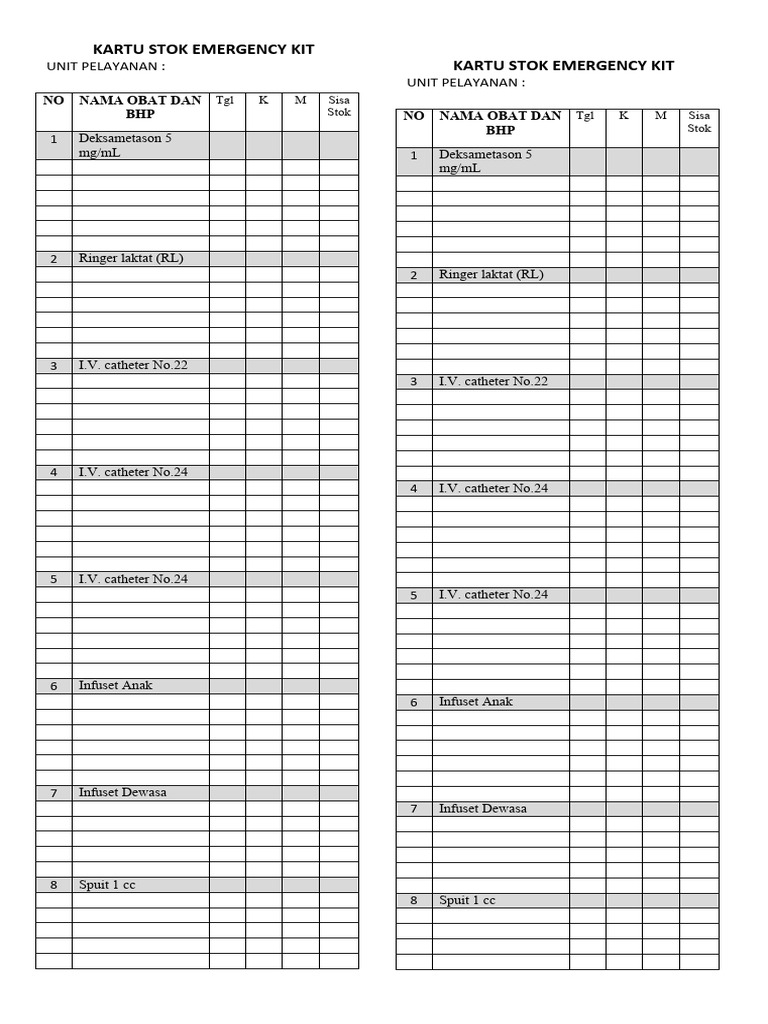 Kartu Stok Emergency Kit | PDF
