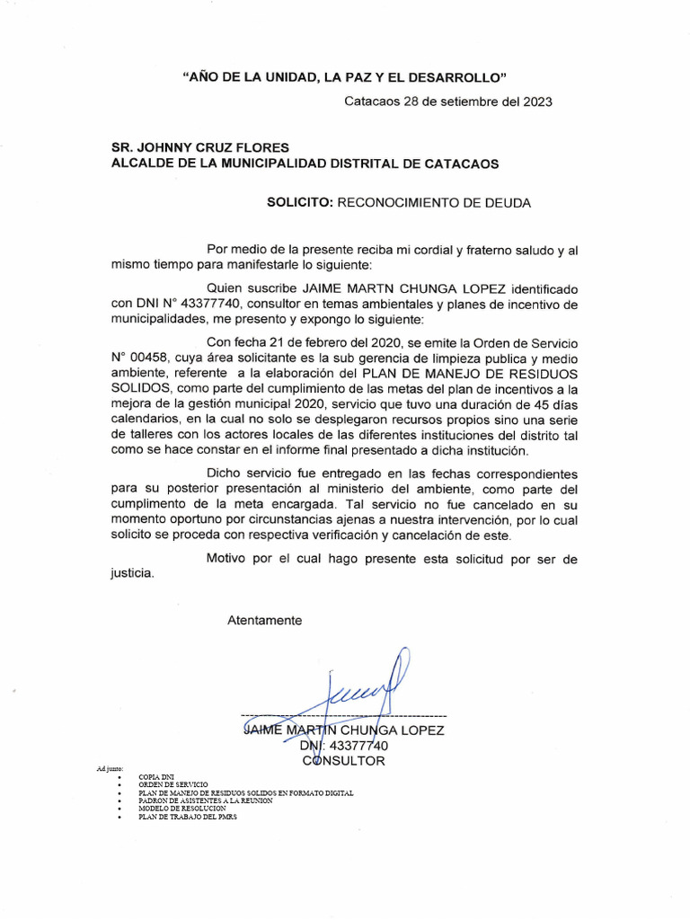 Solicitud de Reconocimiento de Deuda | PDF
