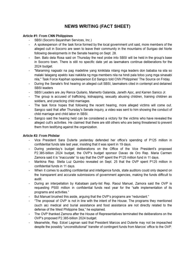 News Writing (Fact Sheet) | PDF