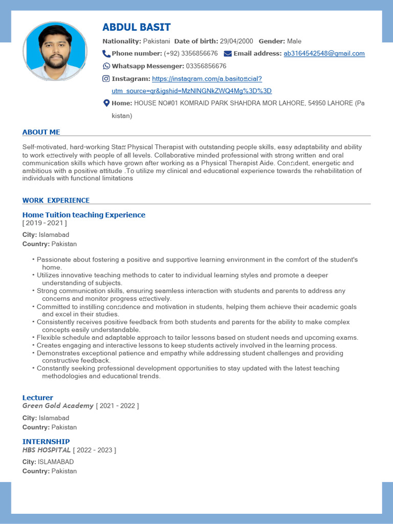 Basit CV | PDF | Physical Therapy | Medicine