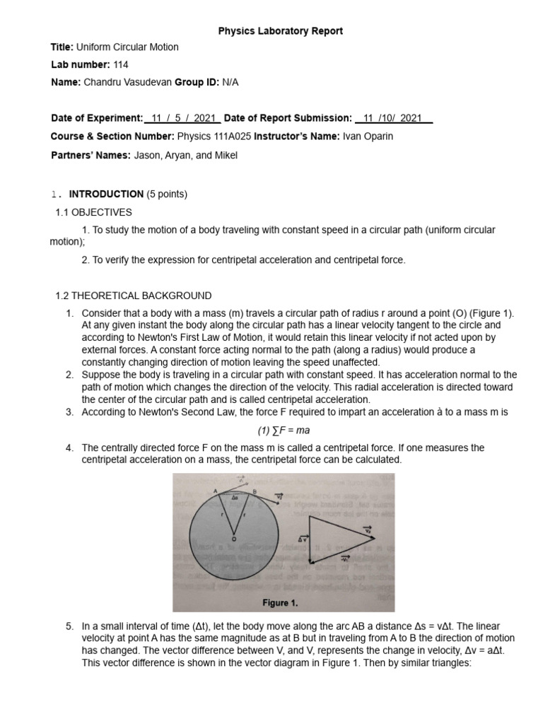 Lab 114 - Uniform Circular Motion | PDF | Acceleration | Velocity