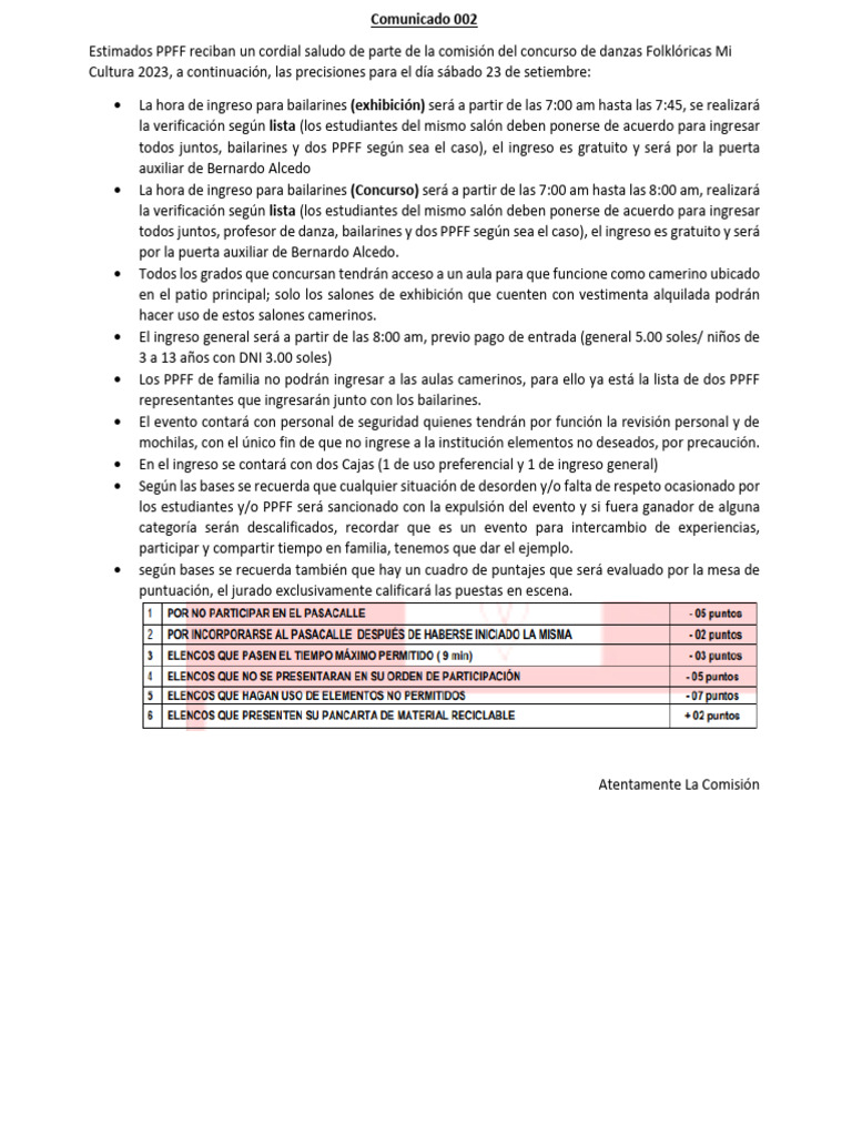 Comunicado a PPFF | PDF