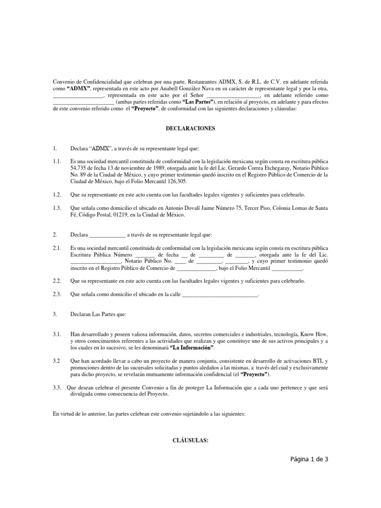 Convenio de Confidencialidad ADMX | PDF | Información | Justicia