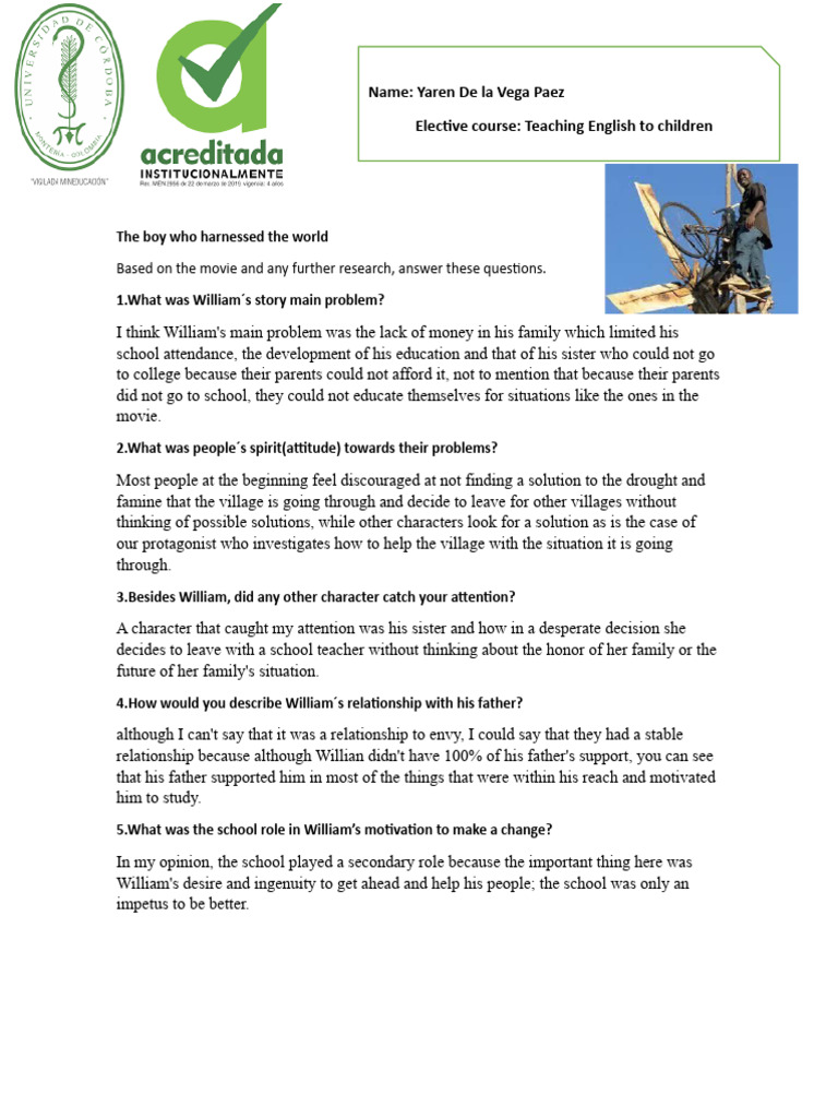 The Boy Who Harnessed The Wind Worksheet | PDF