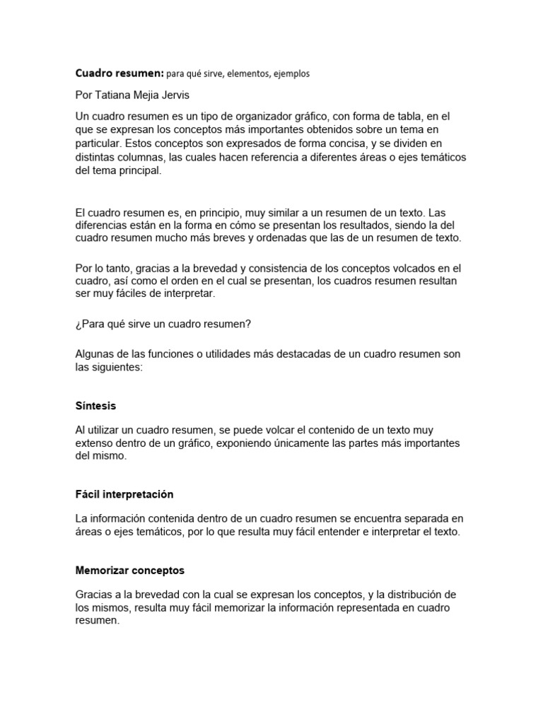 Cómo hacer un cuadro resumen eficaz | PDF | Métodos y materiales de ...