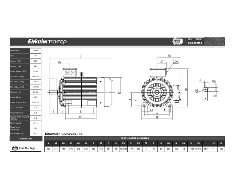 250kW TEFC Motor Specifications | PDF