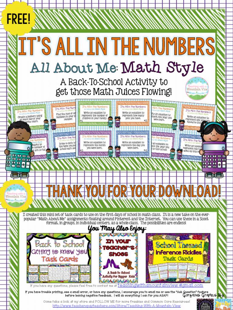 Free!: A Back-To-School Activity To Get Those Math Juices Flowing! | PDF