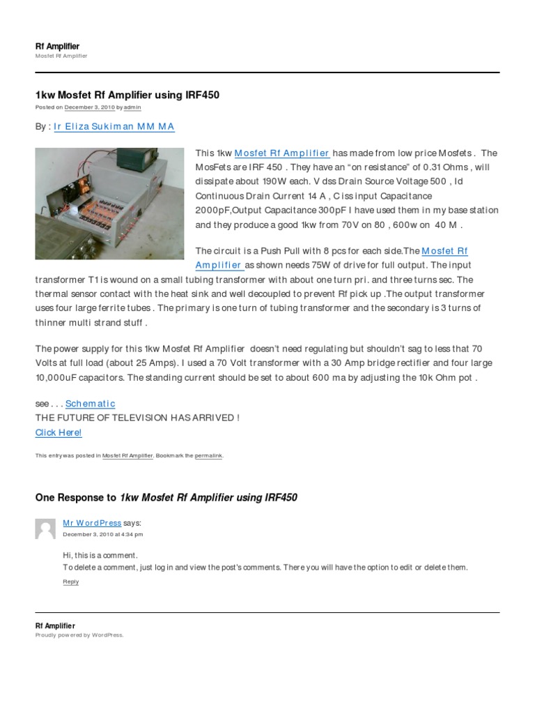 1kW IRF450 Mosfet RF Amplifier Guide | PDF