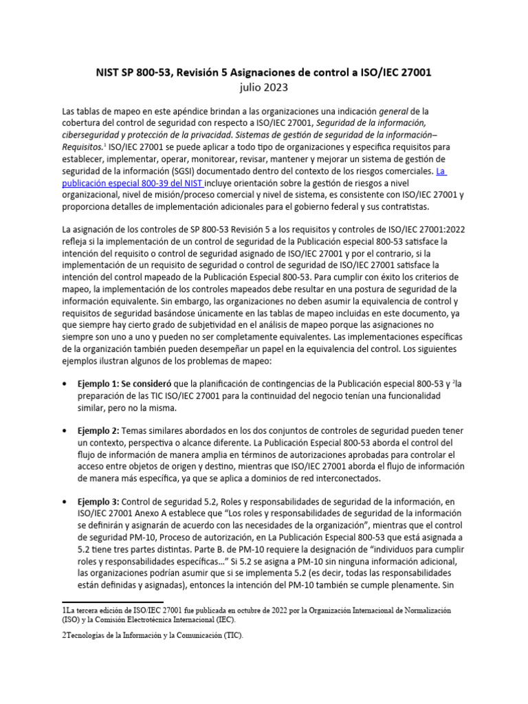 Sp800-53r5-To-Iso-27001-Mapping SP | PDF
