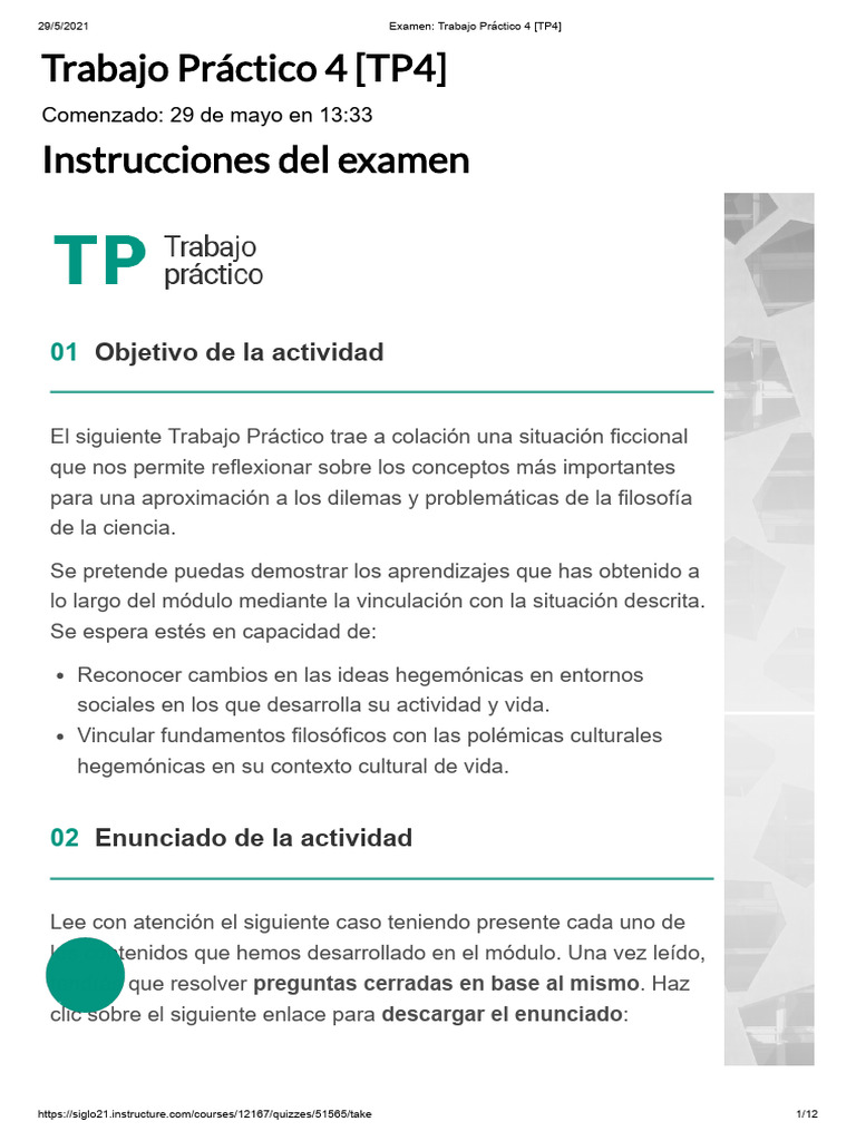 Examen - Trabajo Práctico 4 (TP4) 90% | PDF
