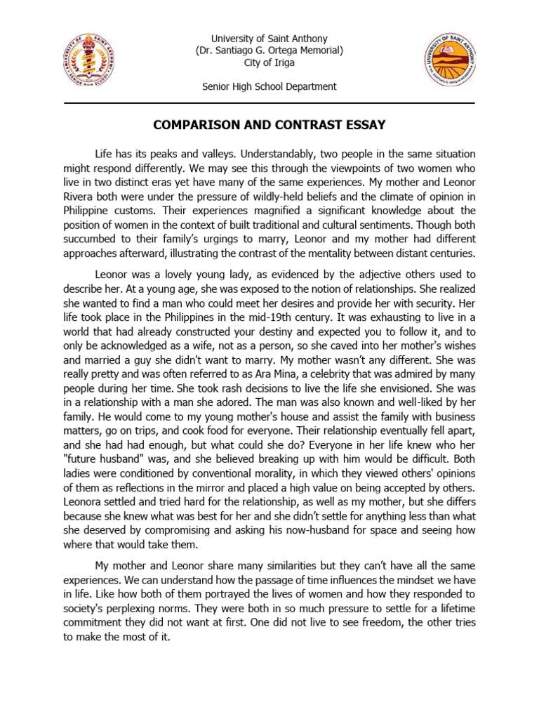 Comparison and Contrast Essay | PDF | Psychology | Social Psychology