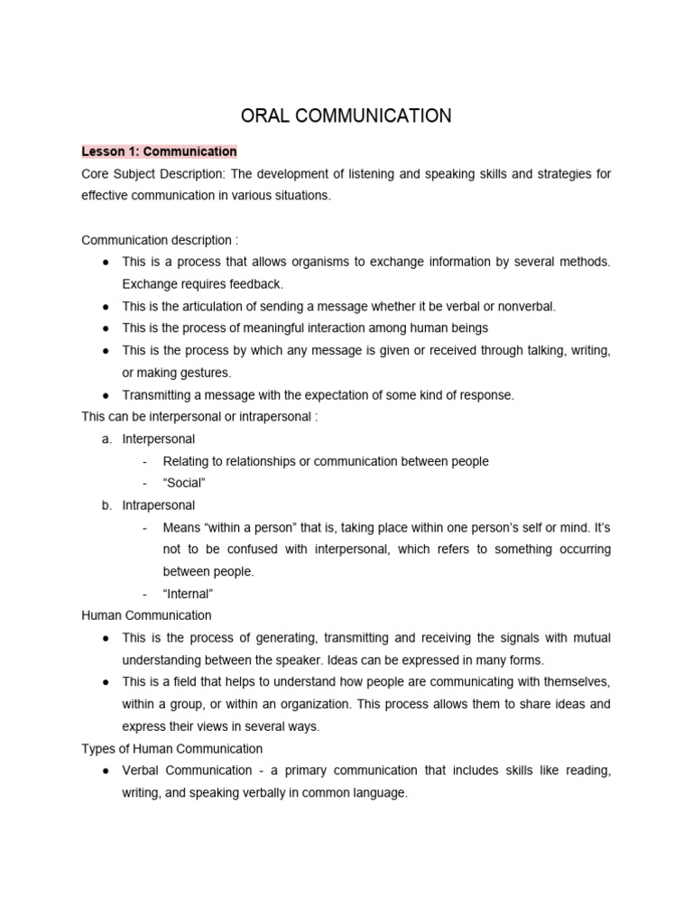 Oral Communication Notes | PDF | Communication | Nonverbal Communication