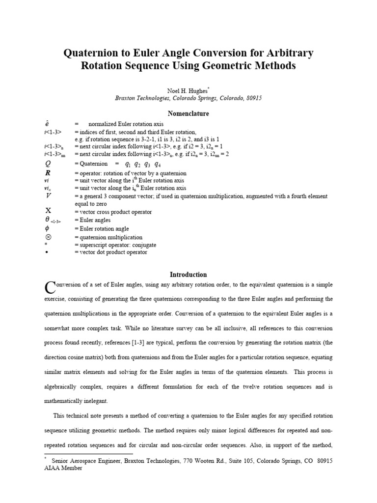 Quaternion to Euler Angle Conversion | PDF