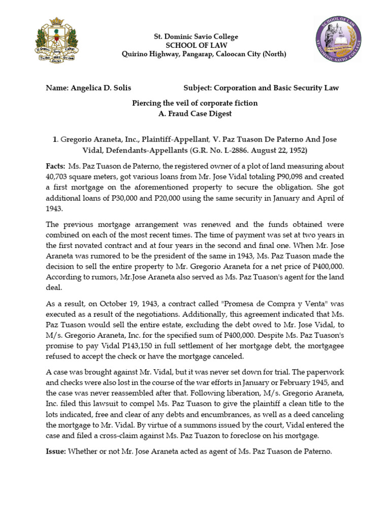 Corpo Law Case Digest Compilation | PDF