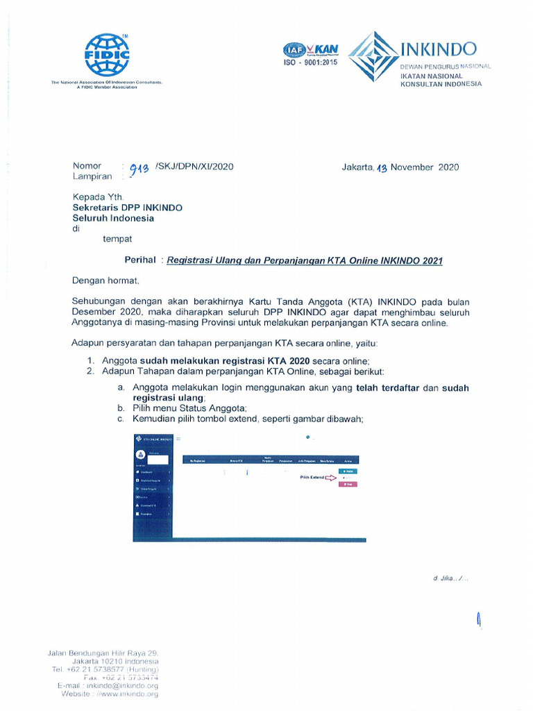 913 - Registrasi Ulang Dan Perpanjangan KTA Online INKINDO 2021 | PDF