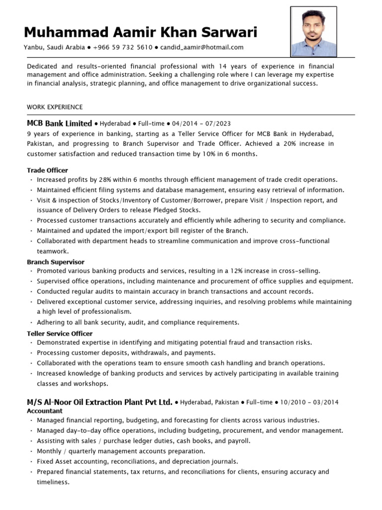 Muhammad Aamir Khan - CV | PDF