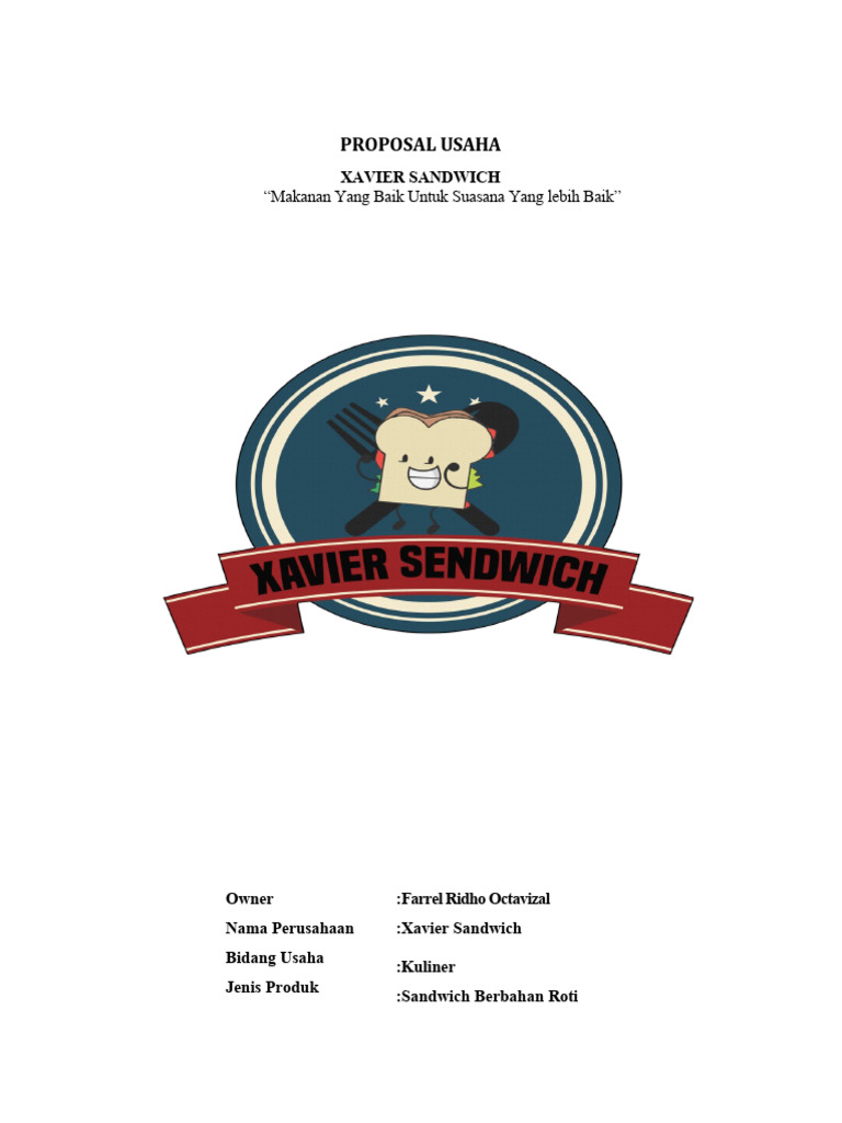 Proposal Usaha Xavier Sandwich Kuliner | PDF