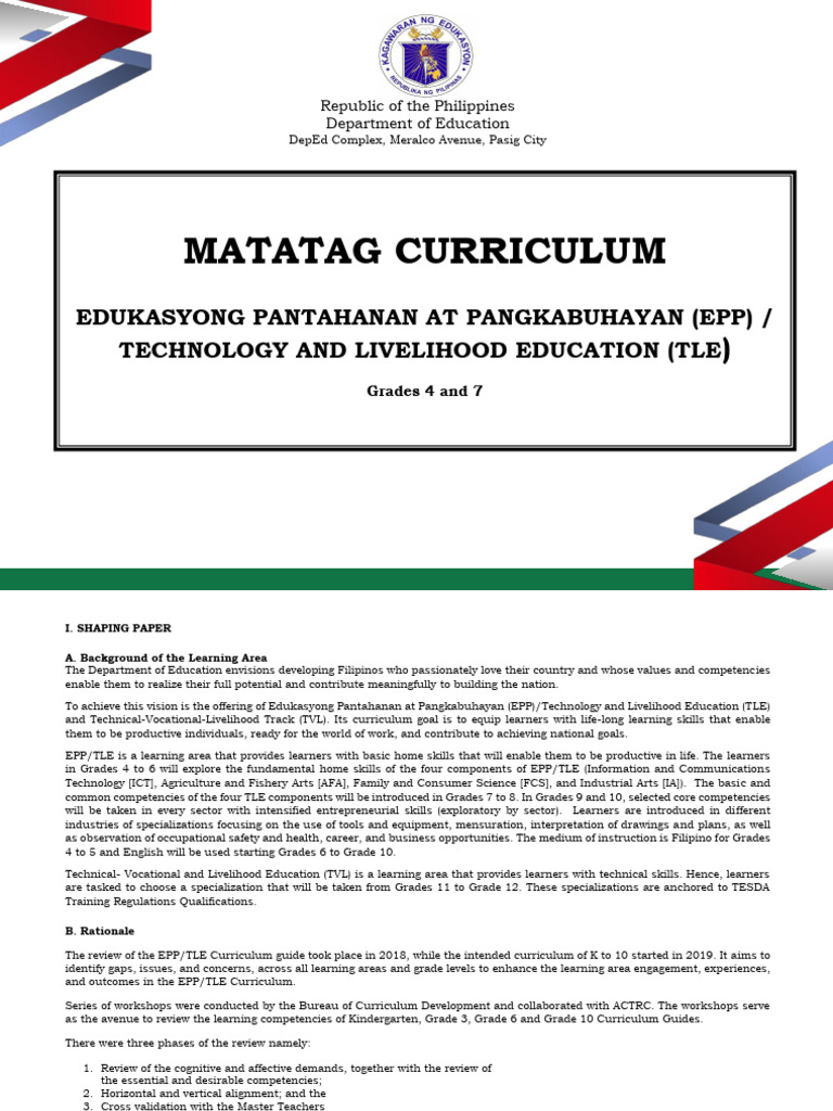 Matatag Epp Tle Cg Grades 4 and 7 | PDF