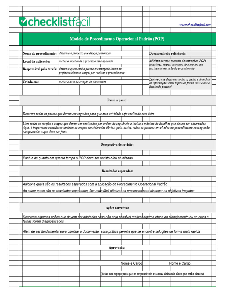 Checklist Procedimento Operacional Padrao(POP) | PDF