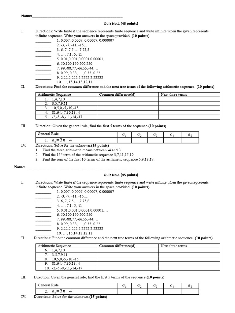 Quiz No.1 (Arithmetic Sequence) | PDF | Teaching Methods & Materials | Art