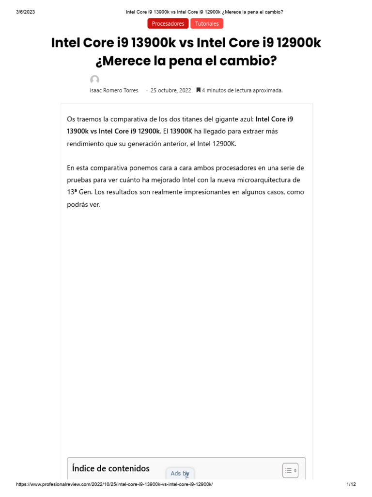 Intel Core I9 13900k Vs Intel Core I9 12900k ¿Merece La Pena El Cambio | PDF