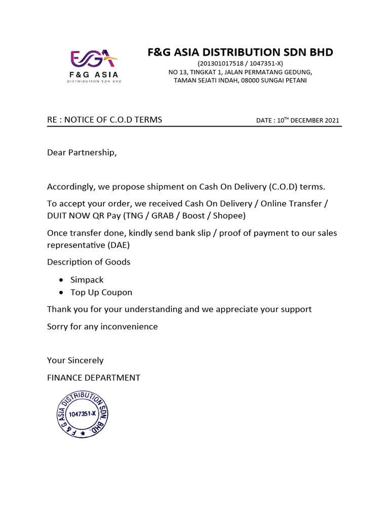 Dealer COD Memo | PDF | Law