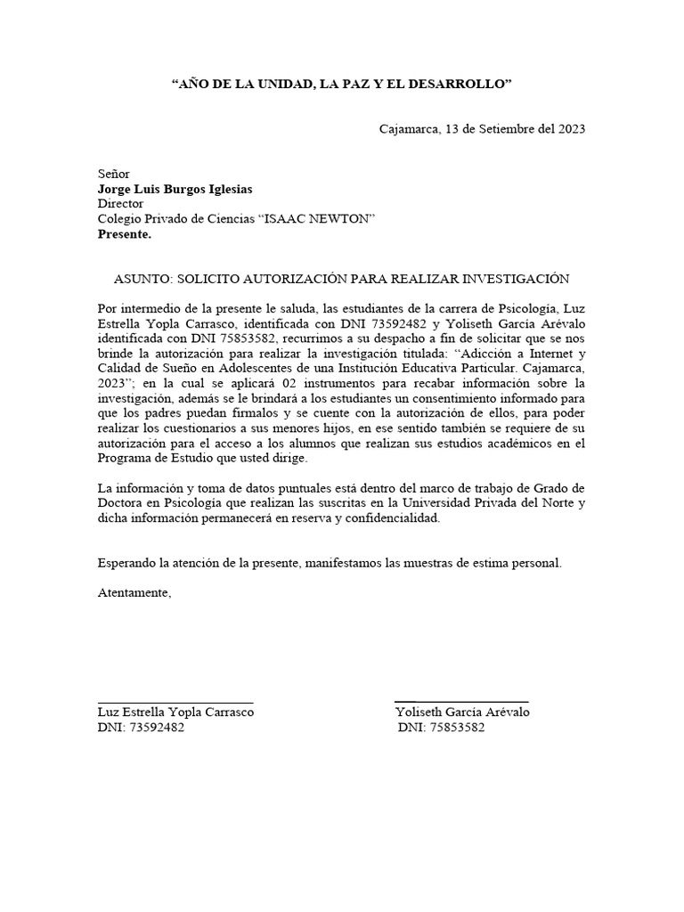 Solicitud Autorizacion - ISAAC NE | PDF