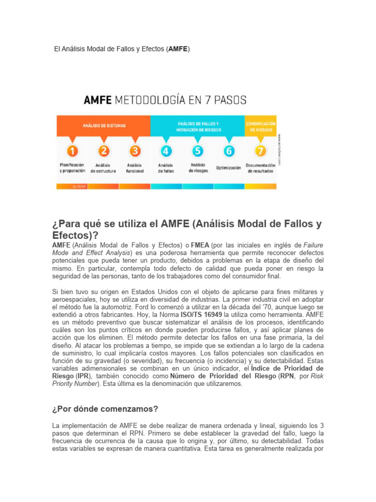 AMFE Análisis Modal de Fallos y Efectos | PDF