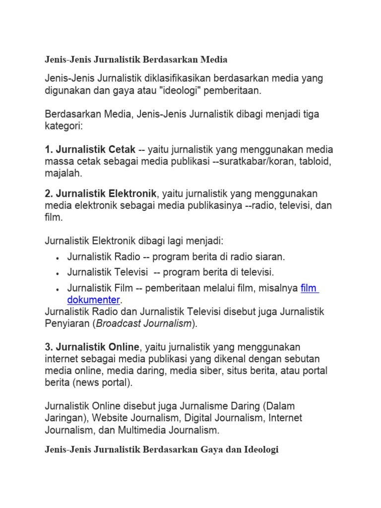 Jenis - Jenis Jurnalistik | PDF