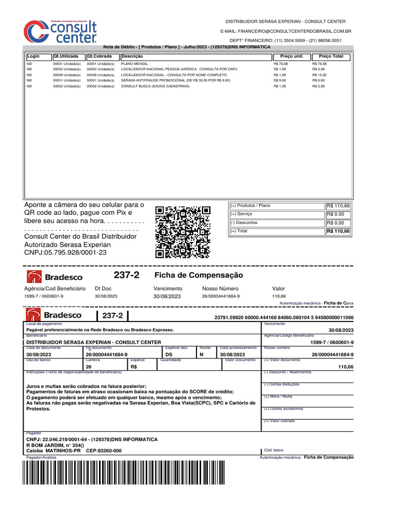 Nota de Débito Serasa Experian | PDF