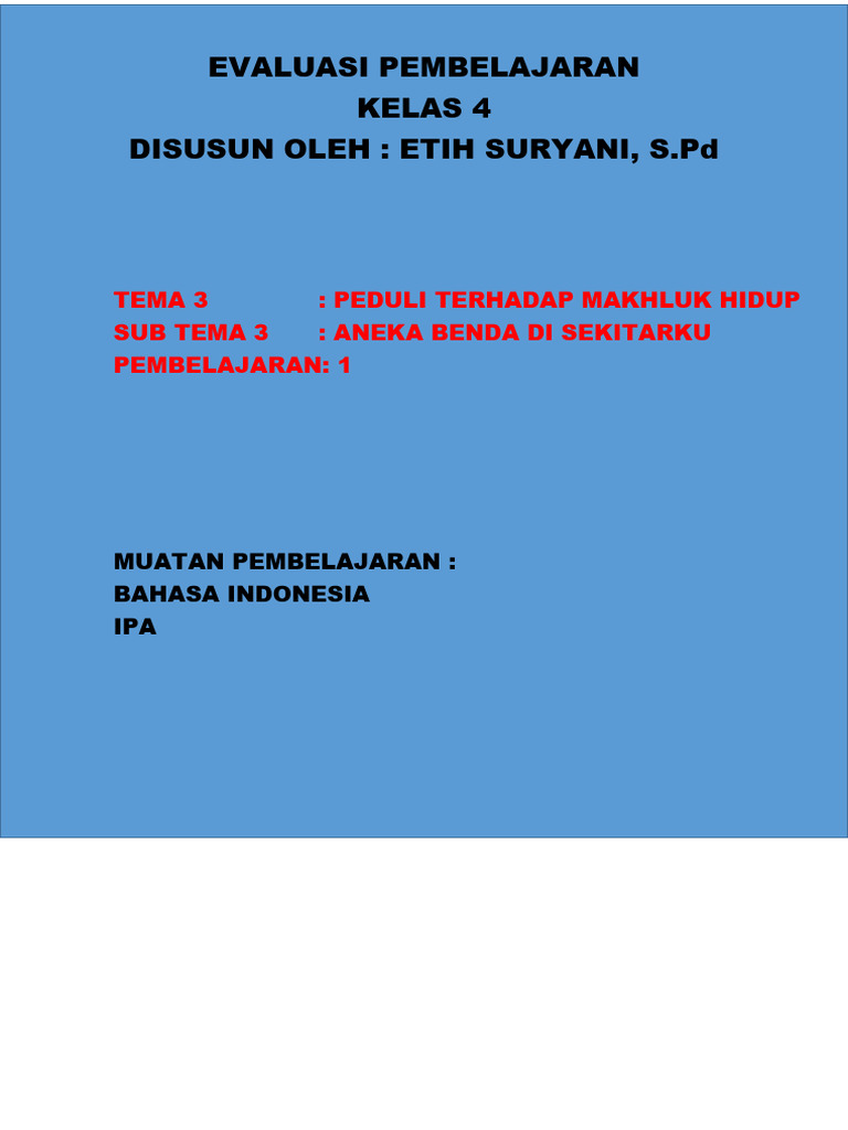 Evaluasi Pembelajaran Kelas 4 | PDF