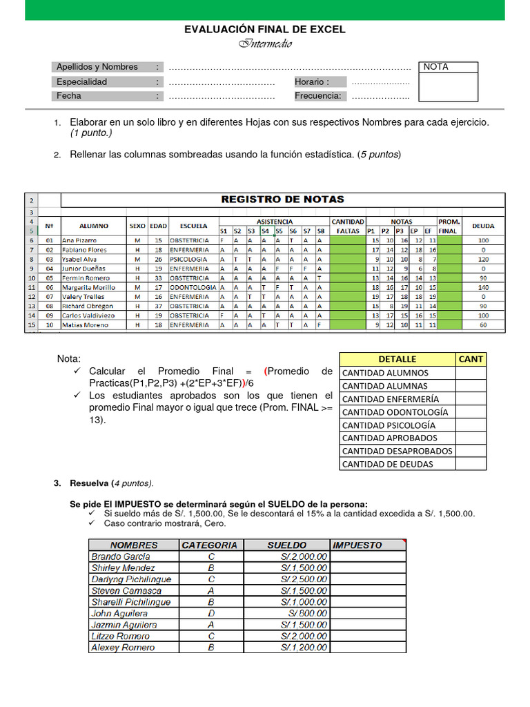 Examen Final Excel Intermedio 2021 3 1 | PDF