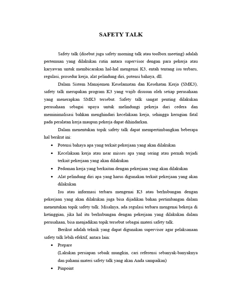 Safety Talk | PDF | Bisnis