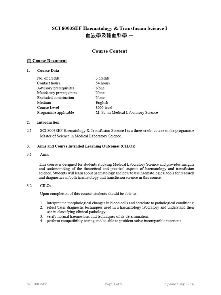 Haematology & Transfusion Science Course | PDF | White Blood Cell ...