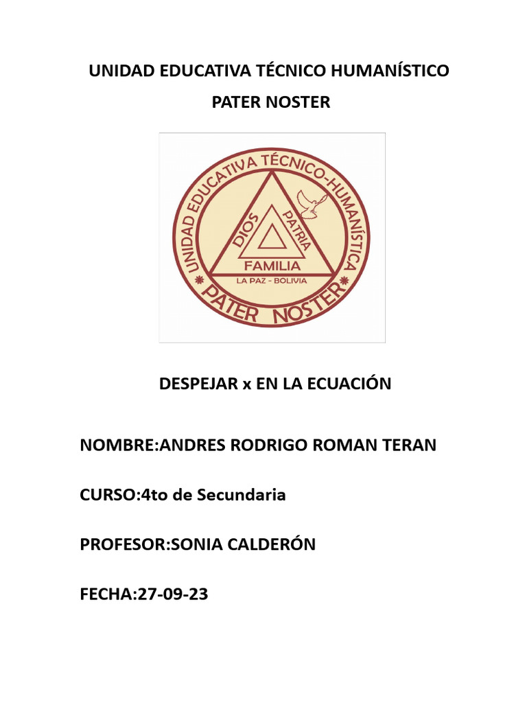Unidad Educativa Técnico Humanístico Pater Noster | PDF