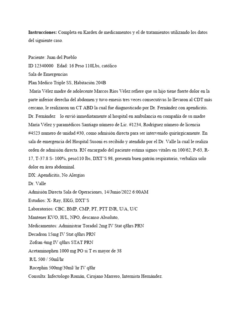 Caso Clinico Kardex | PDF