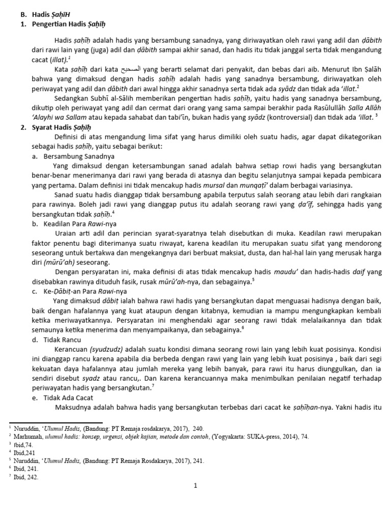 Syarat dan Jenis Hadis Ṣaḥīḥ | PDF