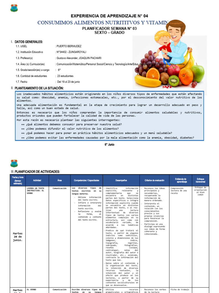 Hábitos Alimenticios Saludables 6° Grado | PDF | División (Matemáticas ...