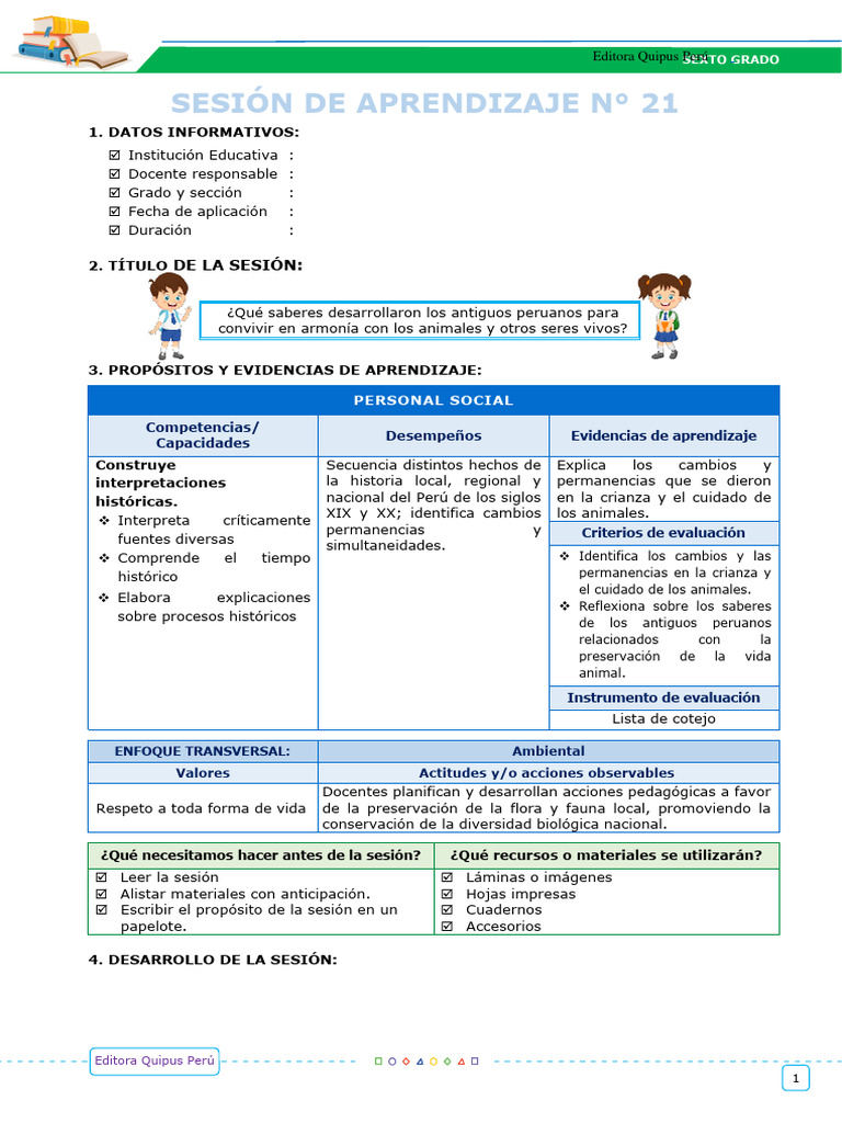 Sesiones de Aprendizaje - EDA VII Semana 3 - Editora Quipus Perú | PDF