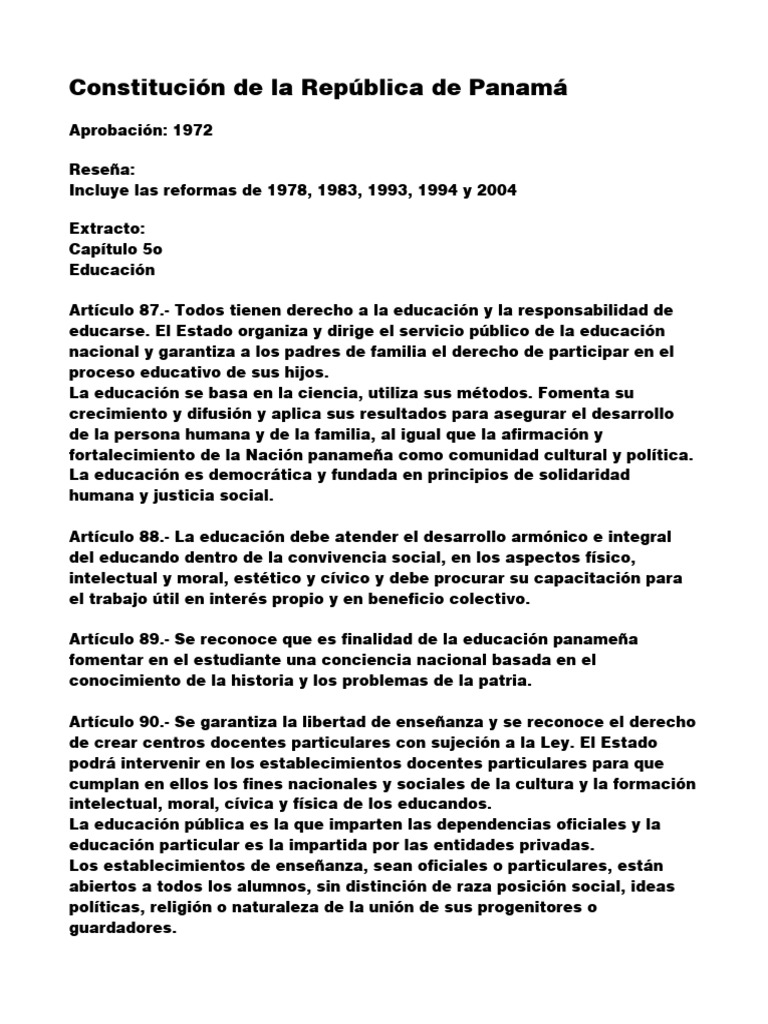 Constitución de La República de Panamá | PDF